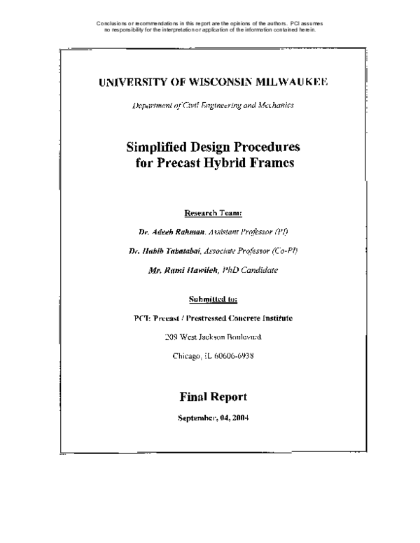 (PDF) Simplified Design Procedures for Precast Hybrid Frames