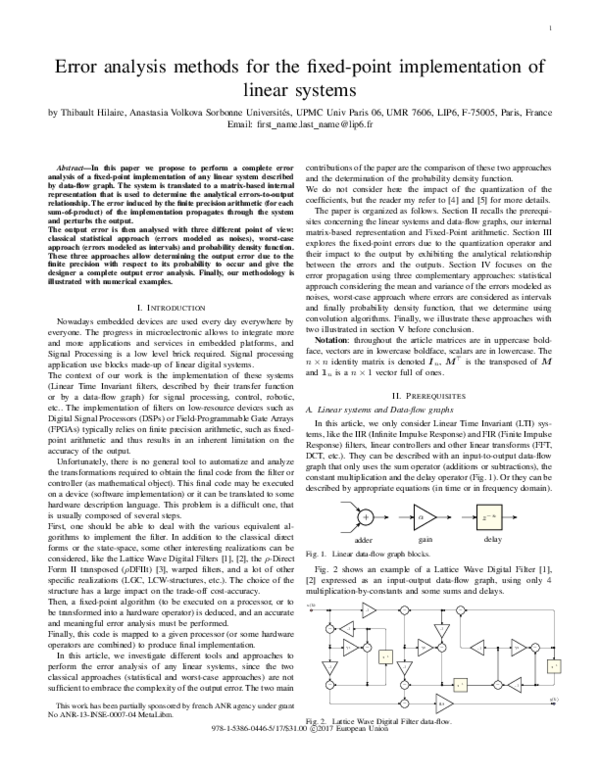 (PDF) Error analysis methods for the fixed-point implementation of ...