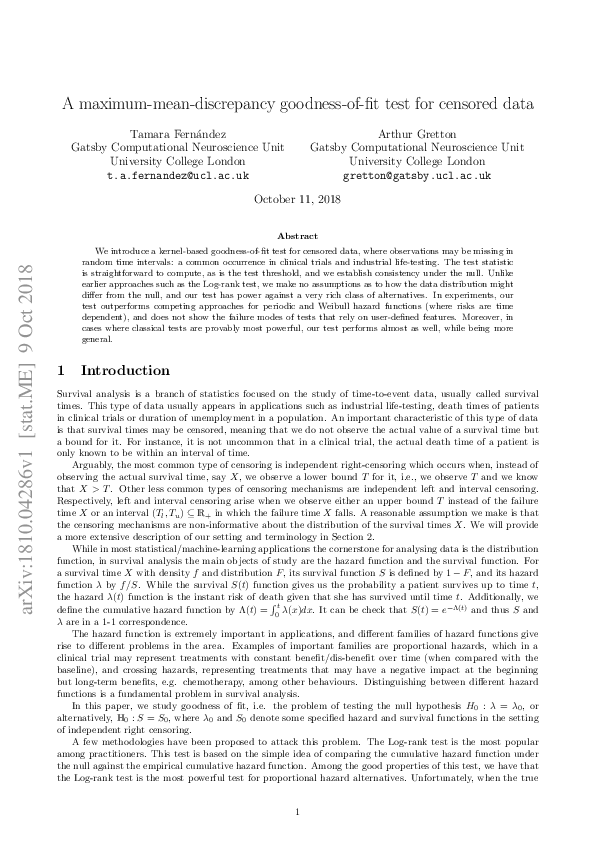 Pdf A Maximum Mean Discrepancy Goodness Of Fit Test For Censored Data