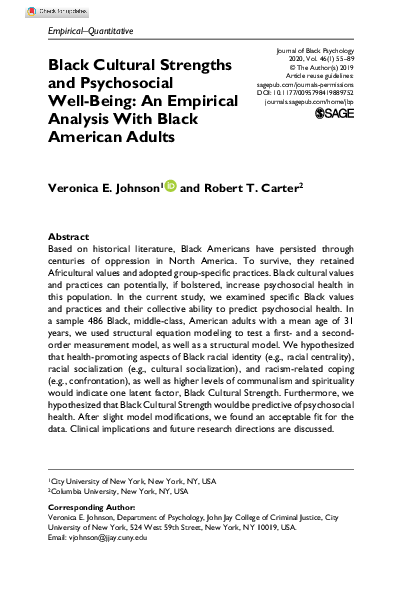 (PDF) Black Cultural Strengths and Psychosocial Well-Being: An ...