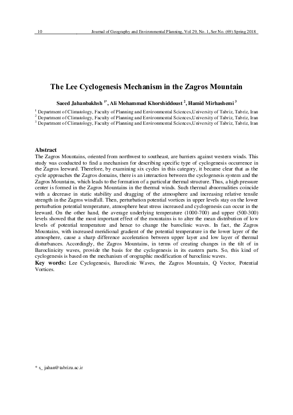 (PDF) The Lee Cyclogenesis Mechanism in the Zagros Mountain | saeed ...