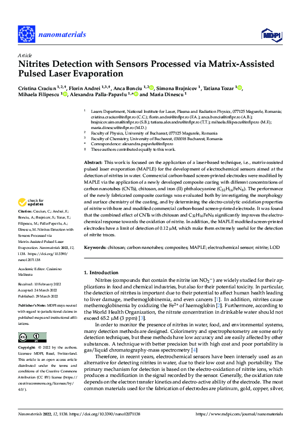 (PDF) Nitrites Detection with Sensors Processed via Matrix-Assisted ...