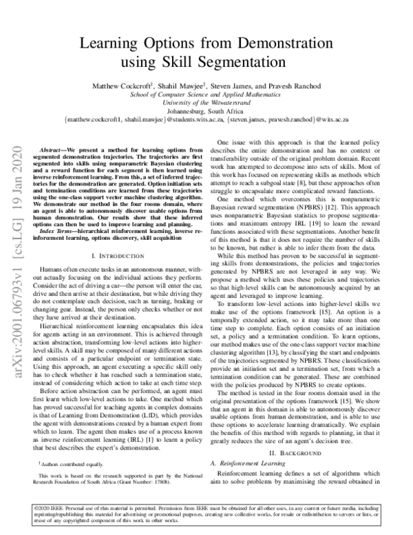 (PDF) Learning Options from Demonstration using Skill Segmentation