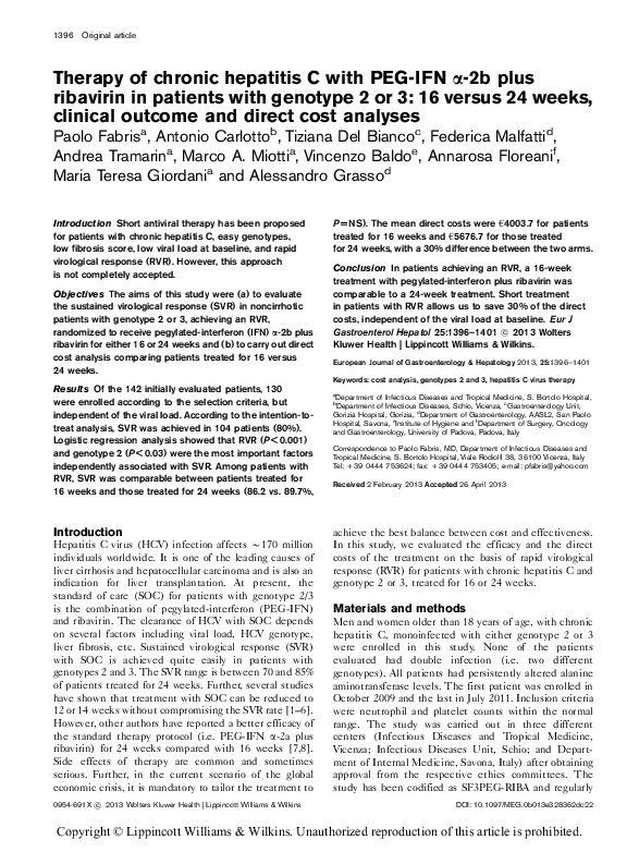 (PDF) Therapy of chronic hepatitis C with PEG-IFN α-2b plus ribavirin ...