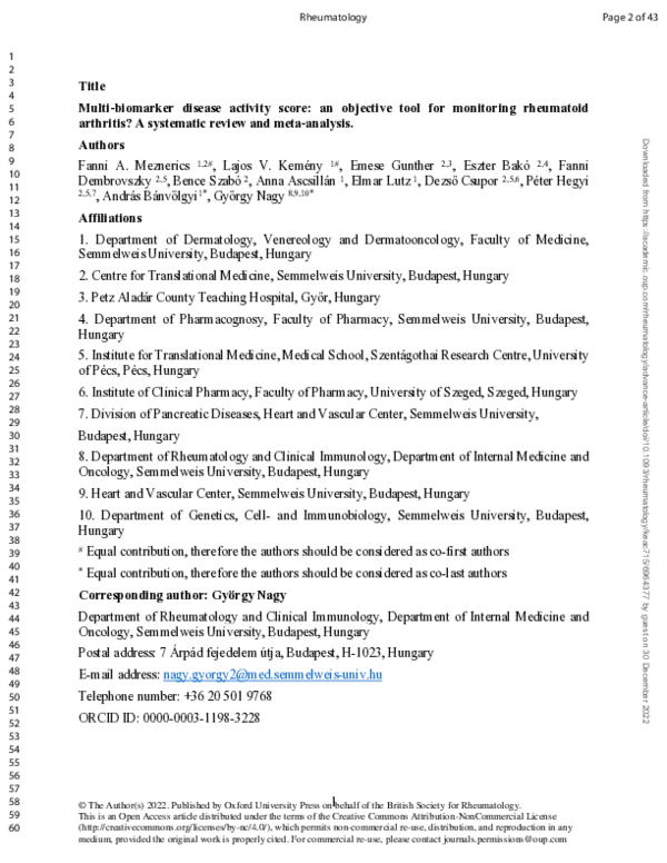 (PDF) Multi-biomarker disease activity score: an objective tool for ...