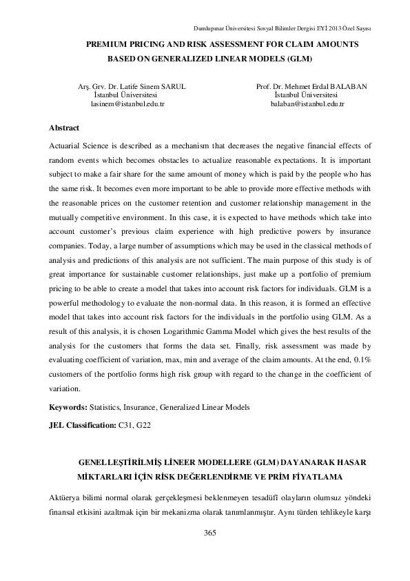 (PDF) Premium Pricing and Risk Assessment for Claim Amoun TS Based on ...