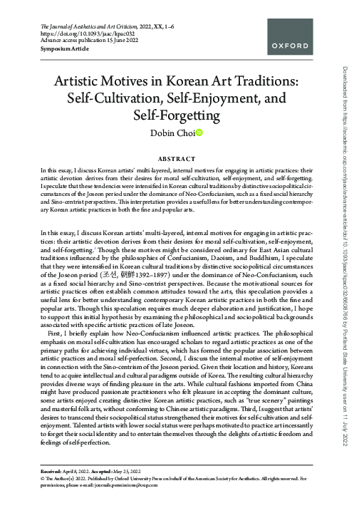 (PDF) Artistic Motives in Korean Art Traditions: Self-Cultivation, Self ...