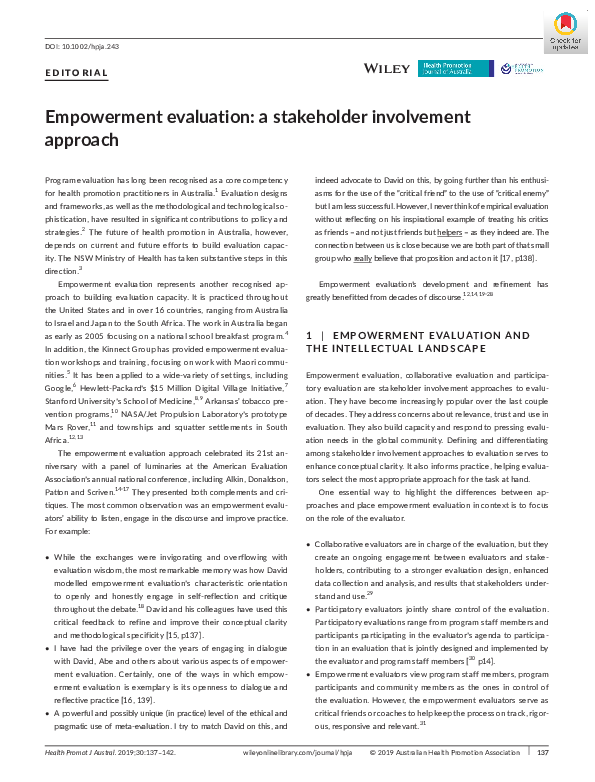 (PDF) Empowerment evaluation: a stakeholder involvement approach