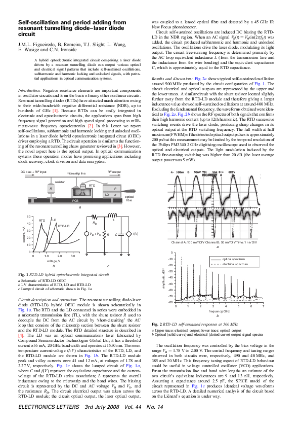 (PDF) Self-oscillation and period adding from resonant tunnelling diode -laser diode circuit