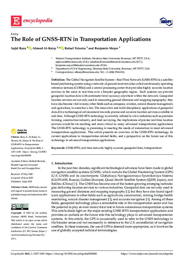 (PDF) The Role of GNSS-RTN in Transportation Applications