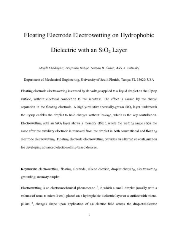 (PDF) Floating electrode electrowetting on hydrophobic dielectric with an SiO2 layer