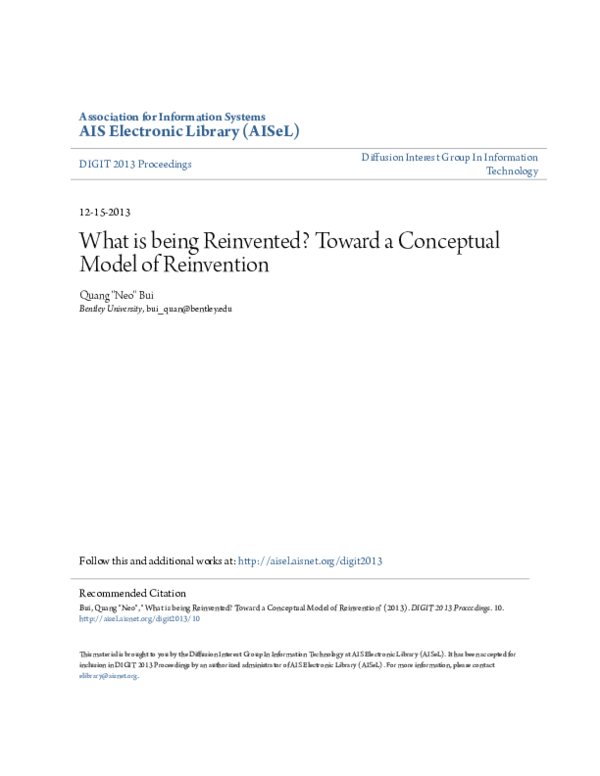 (PDF) What is being Reinvented? Toward a Conceptual Model of Reinvention