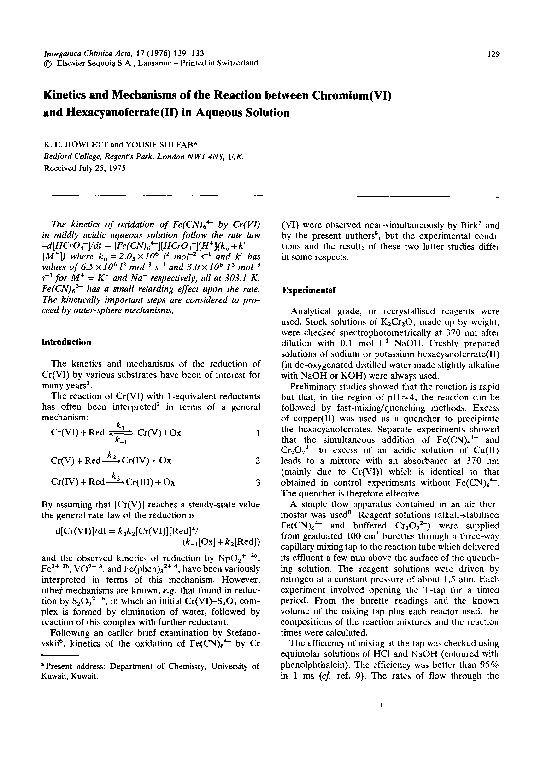 (PDF) Kinetics and mechanisms of the reaction between chromium(VI) and Hexacyanoferrate(II) in ...