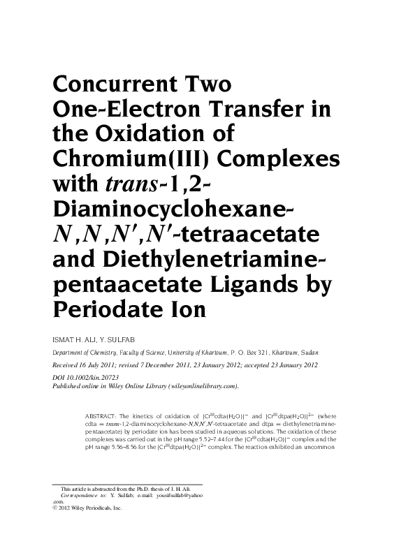 (PDF) Concurrent two one-electron transfer in the oxidation of chromium ...