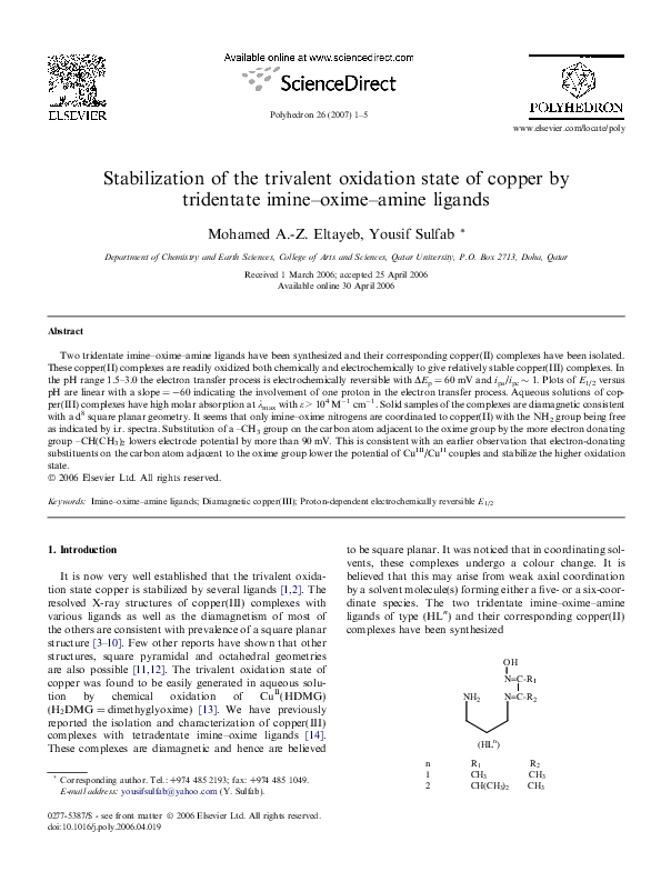 (PDF) Stabilization of the trivalent oxidation state of copper by ...