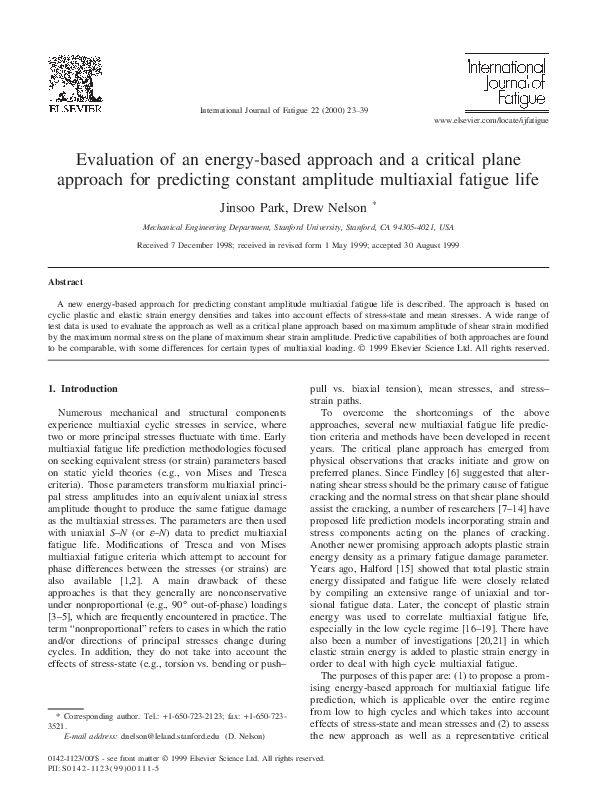(PDF) Evaluation of an energy-based approach and a critical plane approach for predicting ...
