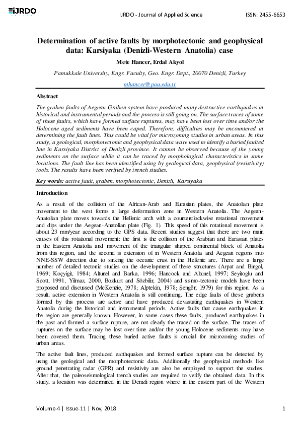 (PDF) Determination of active faults by morphotectonic and geophysical ...