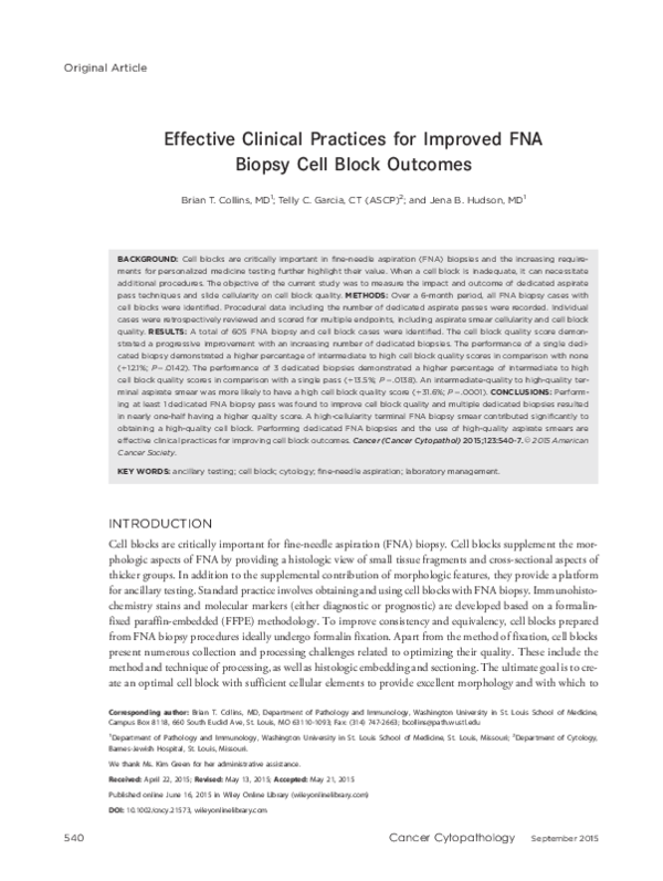 (PDF) Effective clinical practices for improved FNA biopsy cell block ...