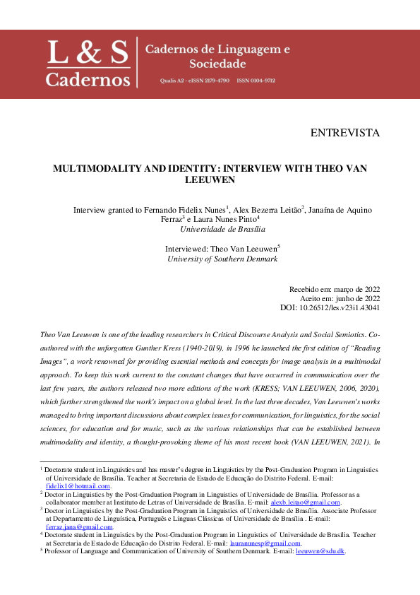 (PDF) MULTIMODALITY AND IDENTITY: INTERVIEW WITH THEO VAN LEEUWEN