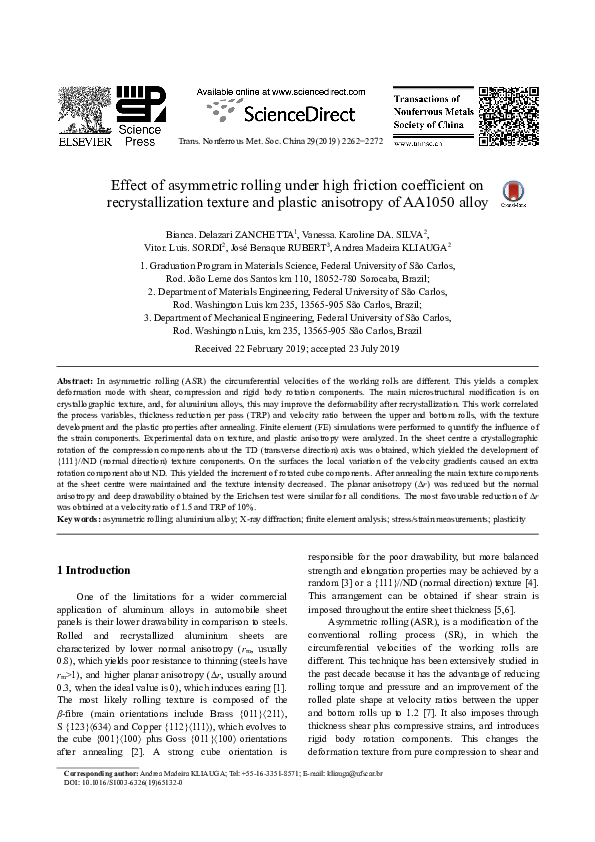 (PDF) Effect of asymmetric rolling under high friction coefficient on ...