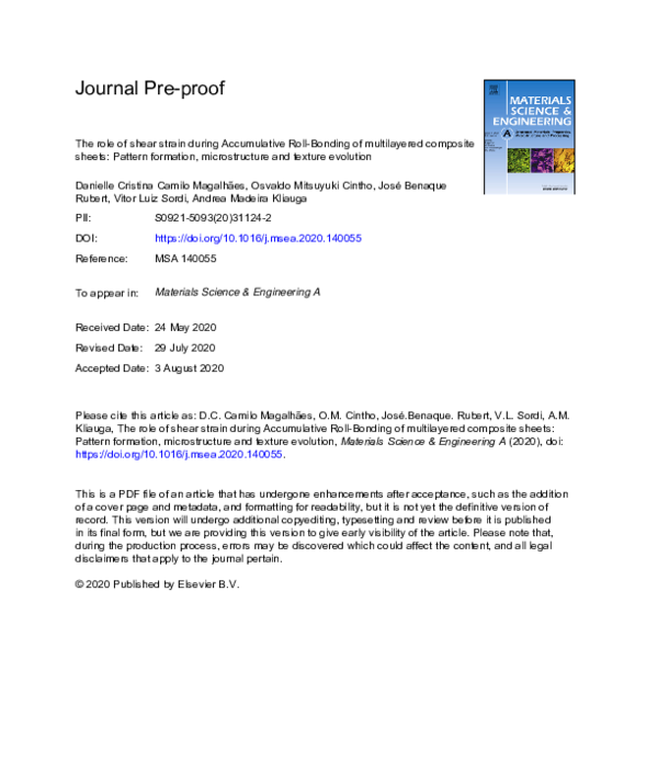 Pdf The Role Of Shear Strain During Accumulative Roll Bonding Of Multilayered Composite Sheets