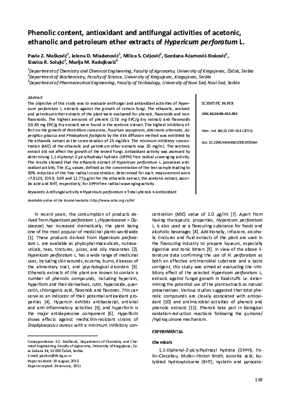 (PDF) Phenolic content, antioxidant and antifungal activities of ...