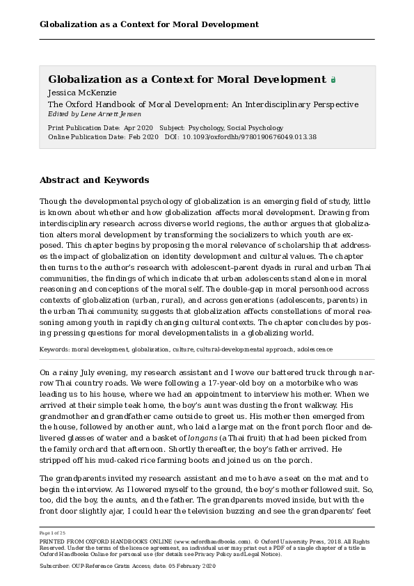 (PDF) Globalization as a Context for Moral Development