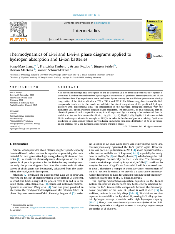 (PDF) Thermodynamics of Li-Si and Li-Si-H phase diagrams applied to ...