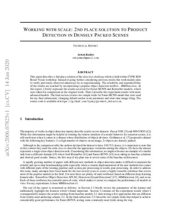 Pdf Working With Scale 2nd Place Solution To Product Detection In Densely Packed Scenes