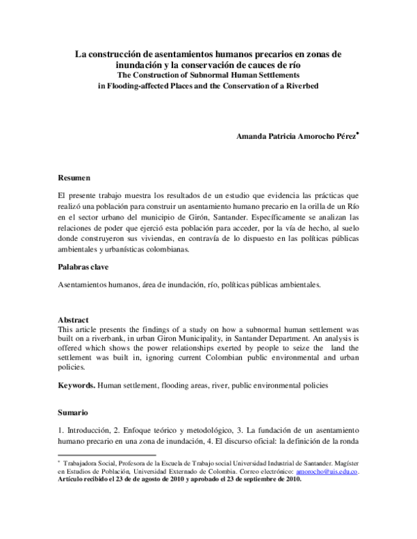 (PDF) La construcción de asentamientos humanos precarios en zonas de ...