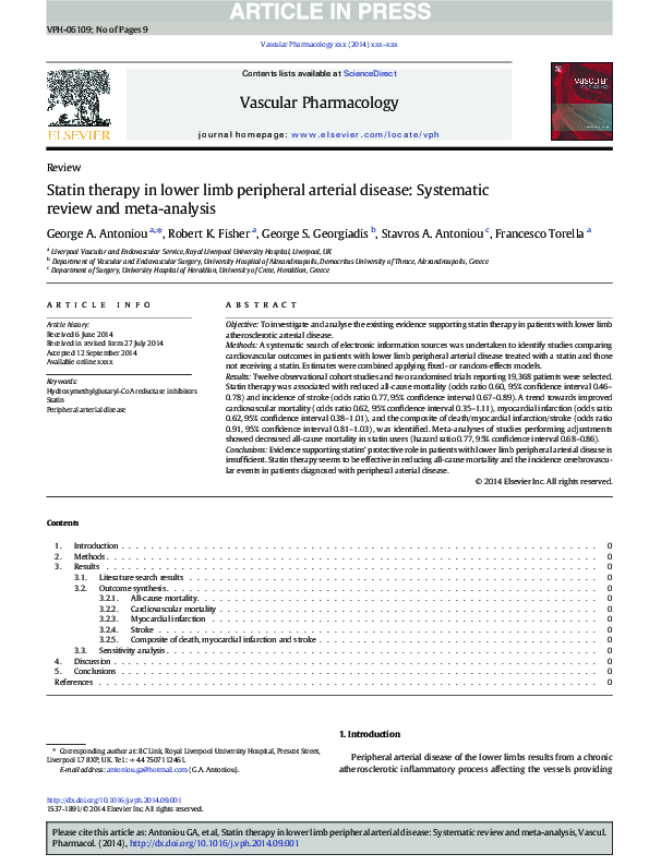(PDF) Statin therapy in lower limb peripheral arterial disease ...