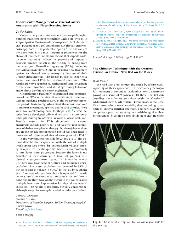 (PDF) The chimney technique with the Ovation Trivascular device: new ...