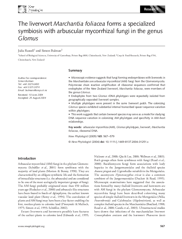 (PDF) The liverwort Marchantia foliacea forms a specialized symbiosis ...