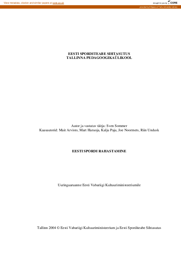 (PDF) Eesti spordi rahastamine
