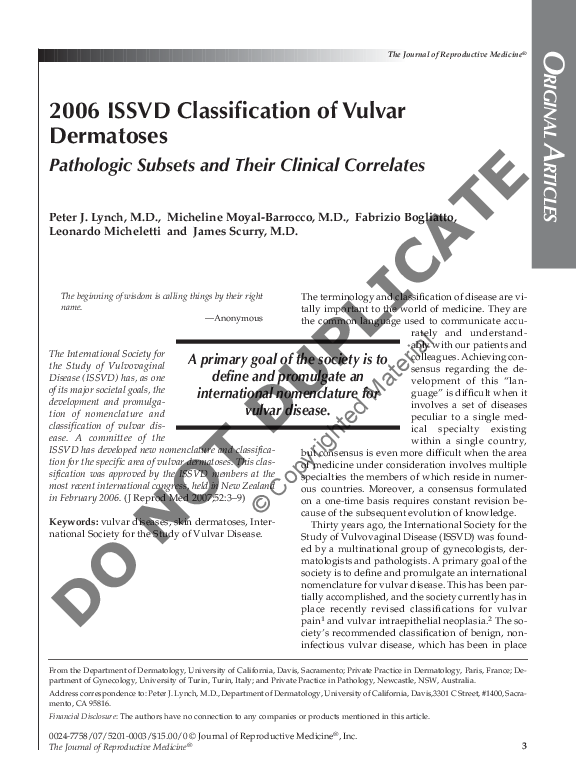 (PDF) 2006 ISSVD classification of vulvar dermatoses: pathologic ...