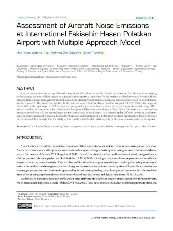 (PDF) Assessment of Aircraft Noise Emissions at International Eskisehir Hasan Polatkan Airport ...