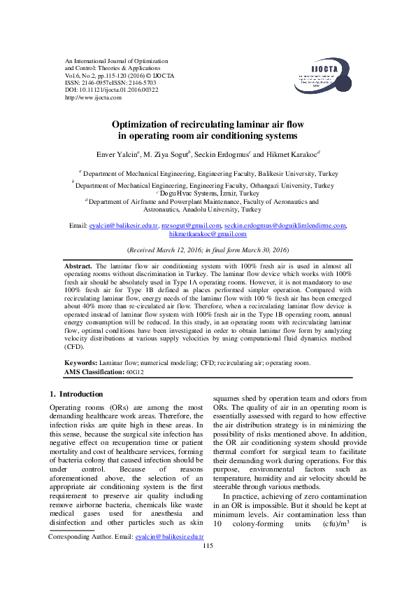 (PDF) Optimization of recirculating laminar air flow in operating room air conditioning systems