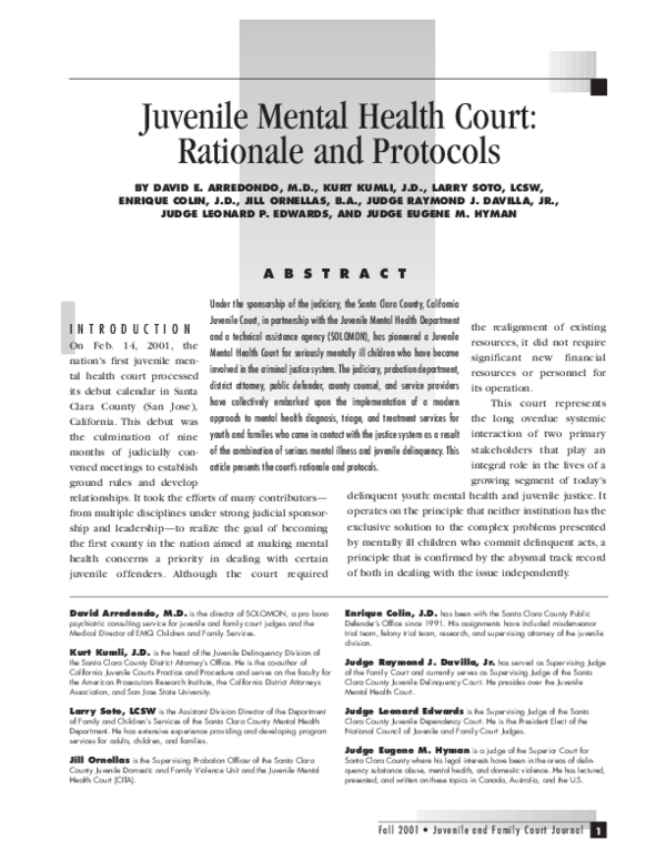 (PDF) Juvenile Mental Health Court: Rationale and Protocols | Eugene M ...