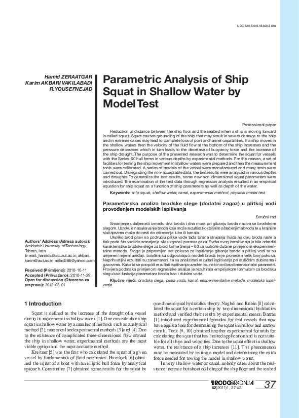 (PDF) Parametric Analysis of Ship Squat in Shallow Water by Model Test