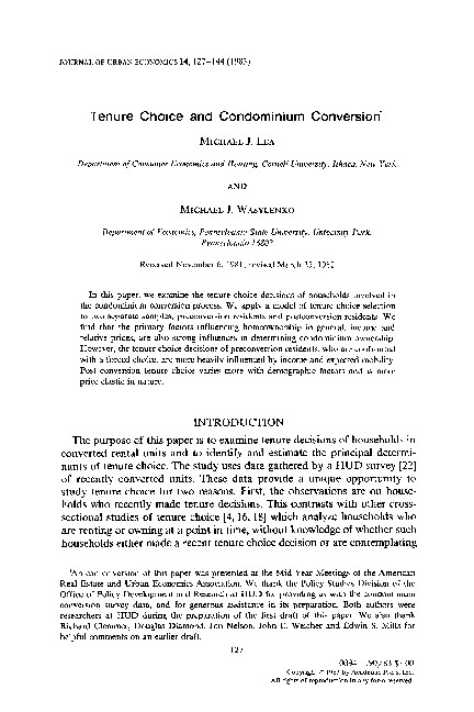 (PDF) Tenure choice and condominium conversion