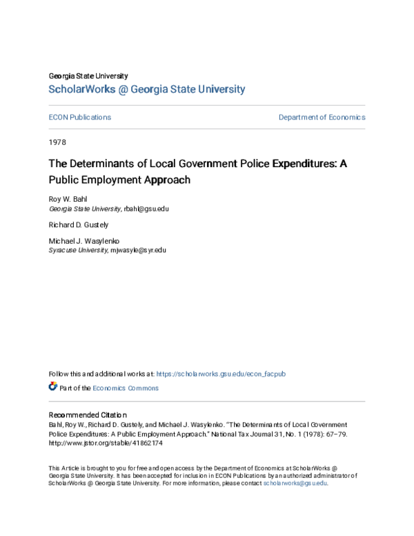 (PDF) The Determinants of Local Government Police Expenditures: A Public Employment Approach ...