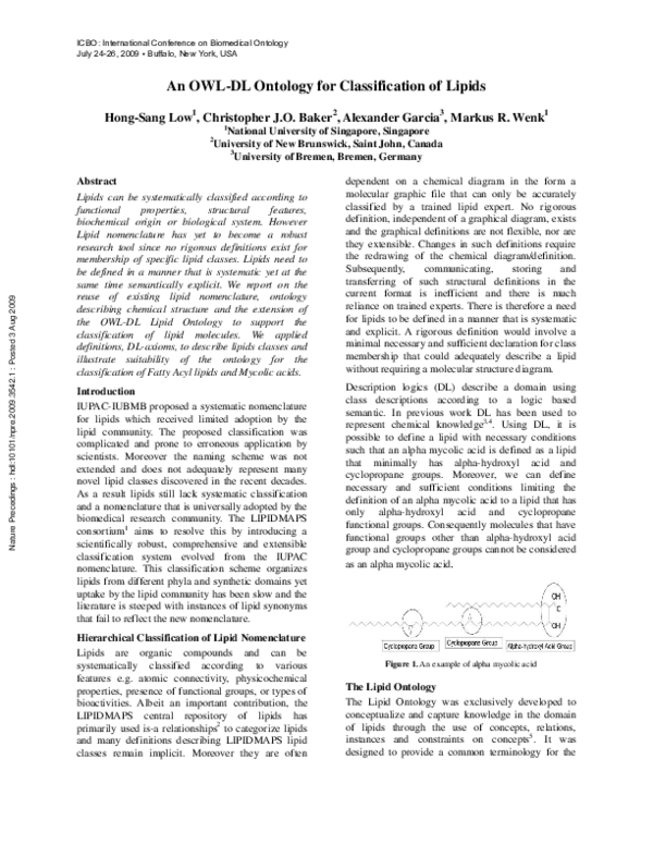 (PDF) An OWL-DL Ontology for Classification of Lipids