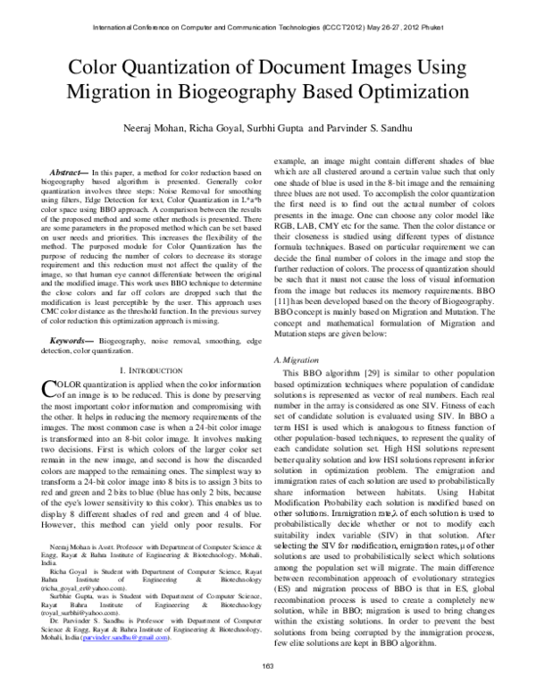 Pdf Color Quantization Of Document Images Using Migration In