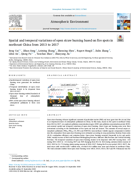 Pdf Spatial And Temporal Variations Of Open Straw Burning Based On