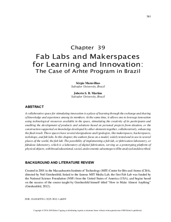 (PDF) Fab Labs and Makerspaces for Learning and Innovation