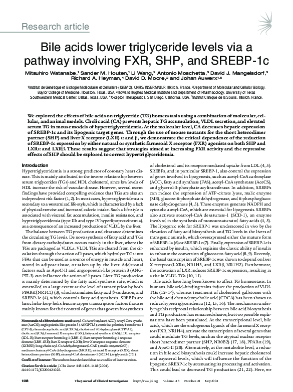 (PDF) Bile acids lower triglyceride levels via a pathway involving FXR ...