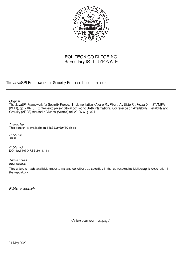 (PDF) The Java SPI Framework for Security Protocol Implementation
