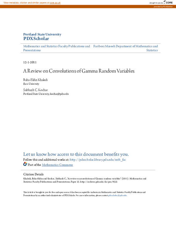 (PDF) A Review on Convolutions of Gamma Random Variables | Baha-Eldin Khaledi - Academia.edu