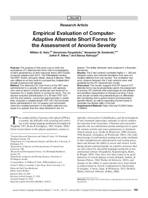 (PDF) Empirical Evaluation of Computer-Adaptive Alternate Short Forms ...