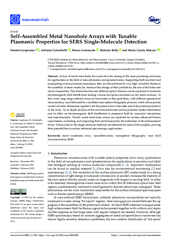 Pdf Self Assembled Metal Nanohole Arrays With Tunable Plasmonic